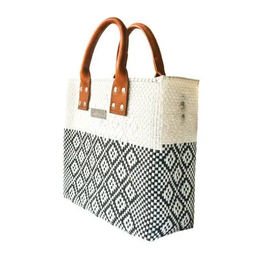 TIN MARIN Large Woven Crossbody Bag - Tan Leather Straps