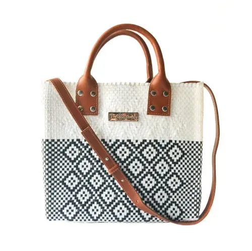 TIN MARIN Large Woven Crossbody Bag - Tan Leather Straps