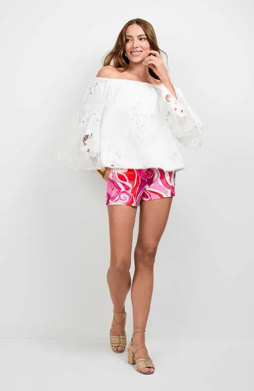 Trina Turk Perry Off-shoulder Eyelet Cotton Top With Bell Sleeves - Whitewash