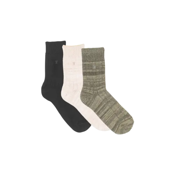 NUDEA Organic Cotton Slouch Socks 3 Pack - Black/oatmeal/sage