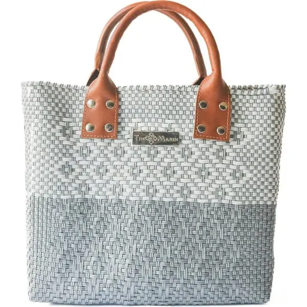 TIN MARIN Grey Large Woven Crossbody Bagtan Leather - Tan Leather Straps