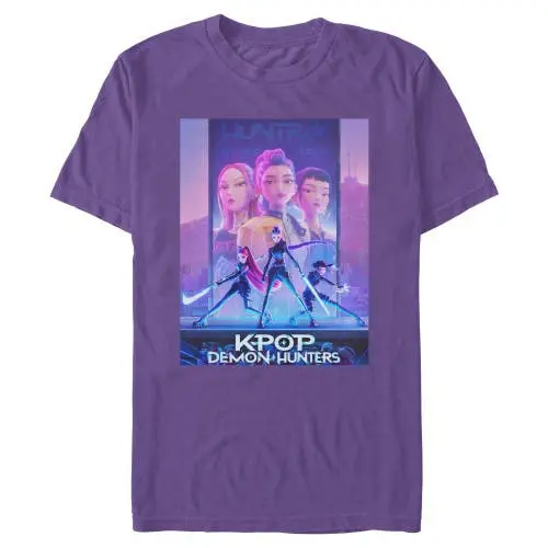 KPOP DEMON HUNTERS Trio Poster Short Sleeve Graphic T-shirt - Purple