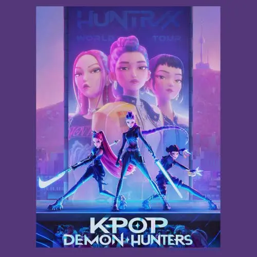 KPOP DEMON HUNTERS Trio Poster Short Sleeve Graphic T-shirt - Purple