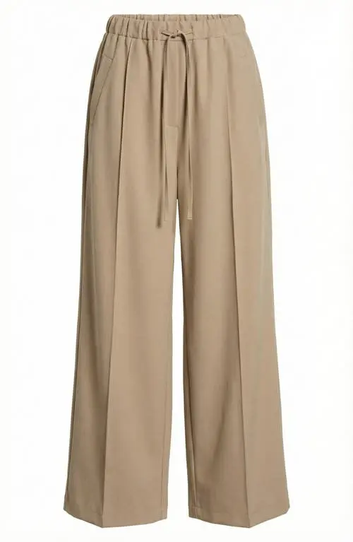 MODENAIRE Wide Leg Drawstring Trousers - Khaki