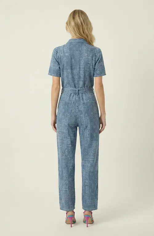 MODENAIRE Paisley Print Belted Button-front Jumpsuit