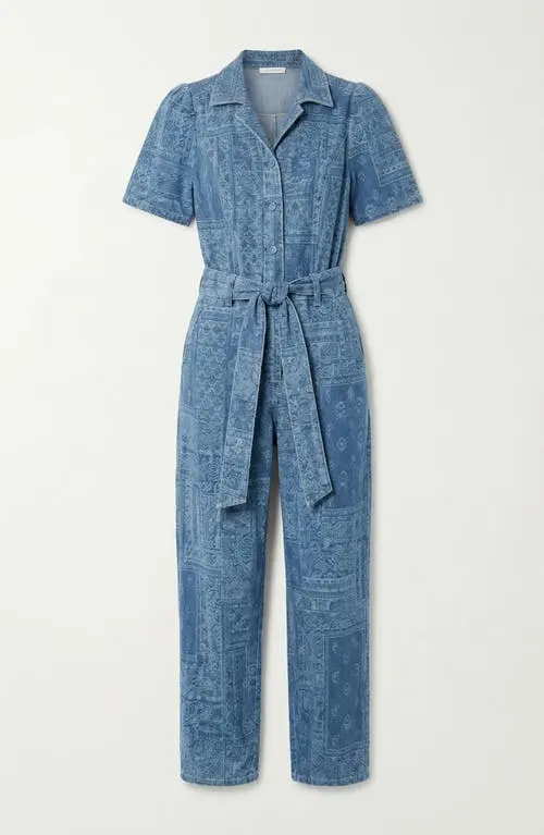 MODENAIRE Paisley Print Belted Button-front Jumpsuit