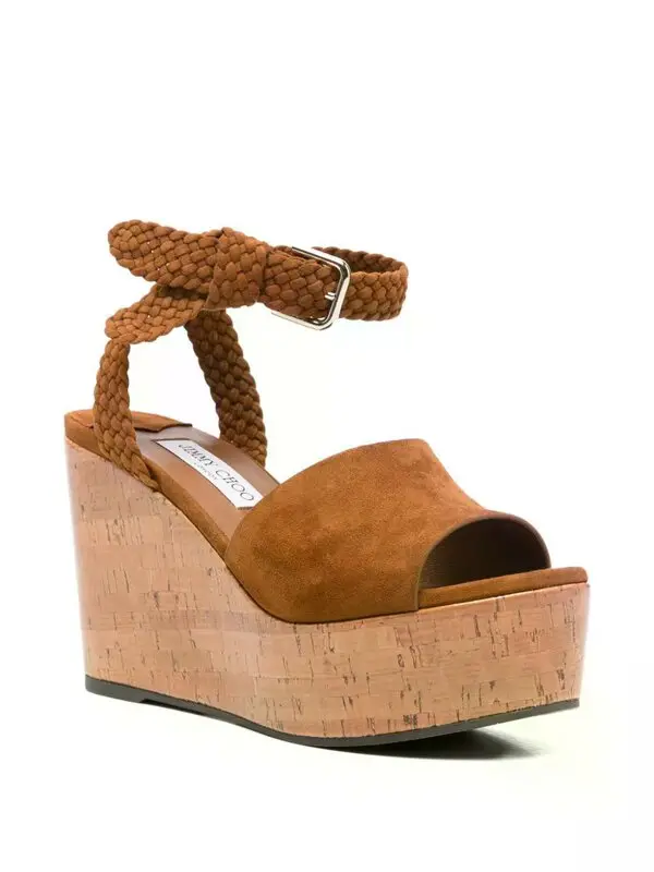 JIMMY CHOO Jori 100 Braided-strap Wedge Sandals - Brown