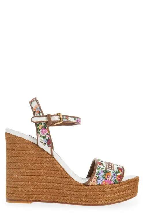 Dolce & Gabbana Floral Embroidered Espadrille Wedge Sandal - Bianco/multicolor