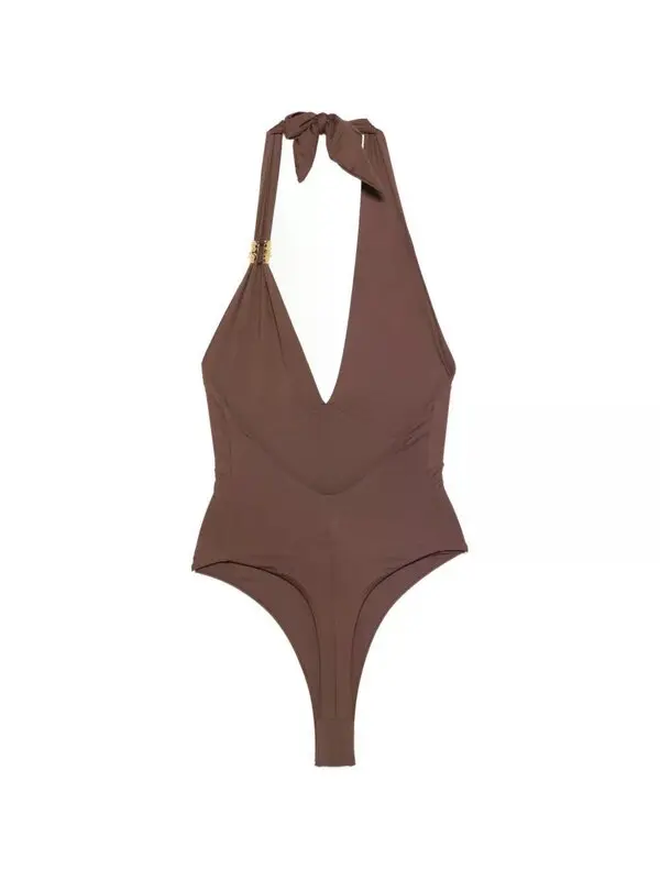 Elisabetta Franchi Halterneck One Piece Swimsuit - Brown