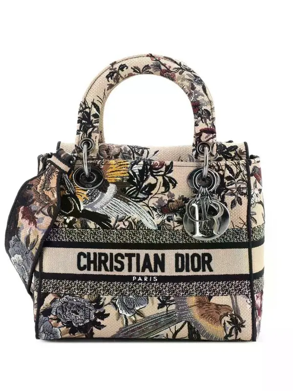 Dior Lady D-lite Bag Embroidered Canvas Medium Satchel - Neutrals