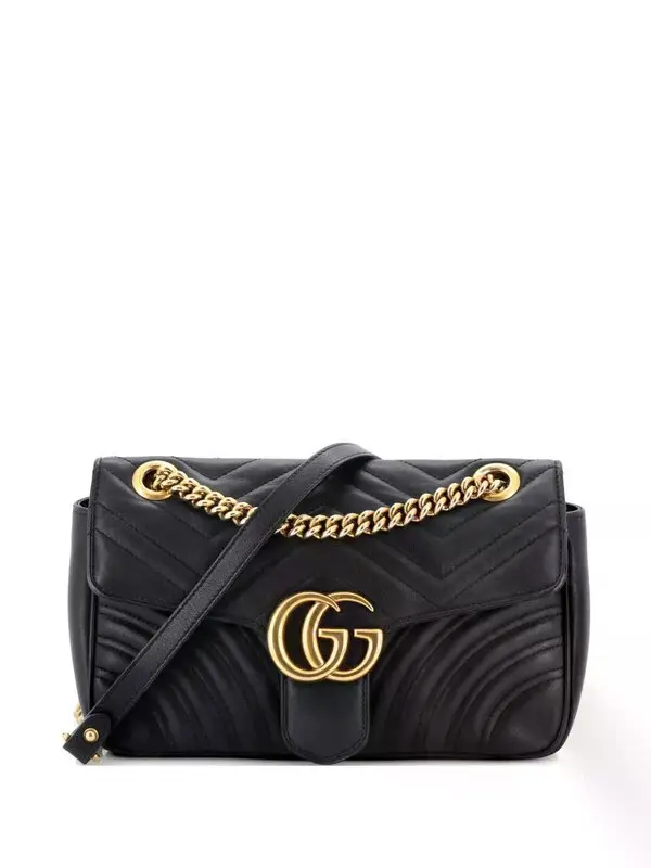 Gucci Gg Marmont Flap Bag Matelasse Leather Medium Shoulder Bag - Black