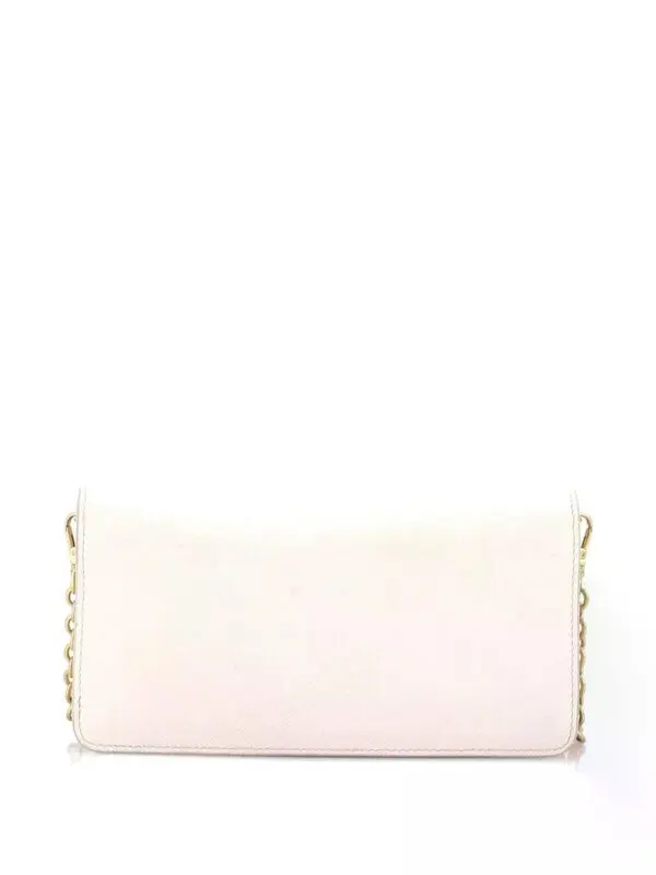 Prada Monochrome Wristlet Wallet On Chain Saffiano Leather Mini Clutch Bag - White