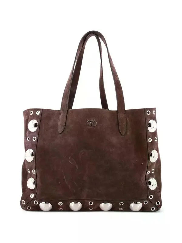 Valentino Garavani Nellcote Studded Suede Medium Tote Bag - Brown