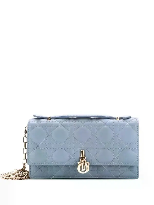 Dior My Top Handle Flap Bag Cannage Quilt Lambskin Mini Crossbody Bag - Blue