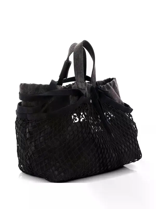 Balenciaga 24/7 Drawstring Mesh And Denim Medium Tote Bag - Black