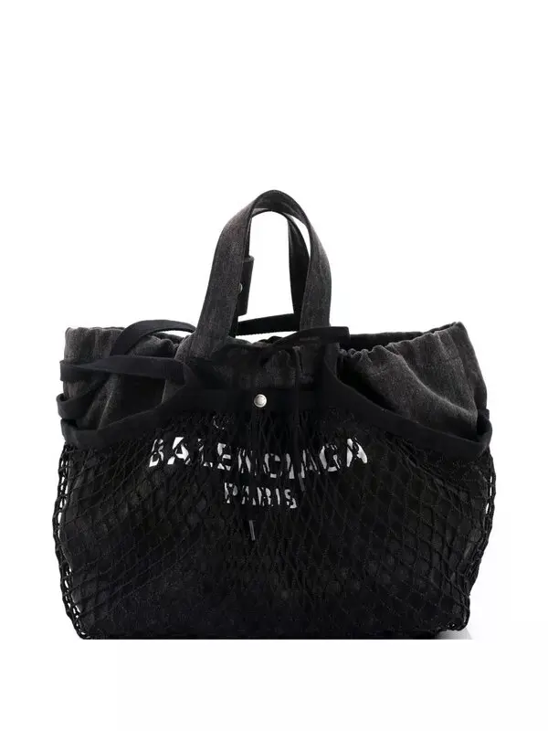 Balenciaga 24/7 Drawstring Mesh And Denim Medium Tote Bag