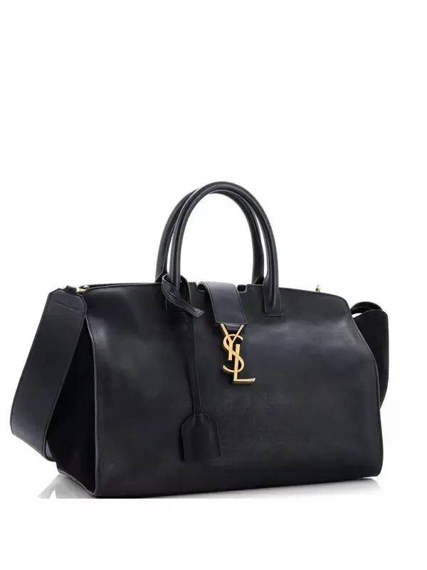 Saint Laurent Monogram Cabas Downtown Leather With Suede Small Tote Bag - Black