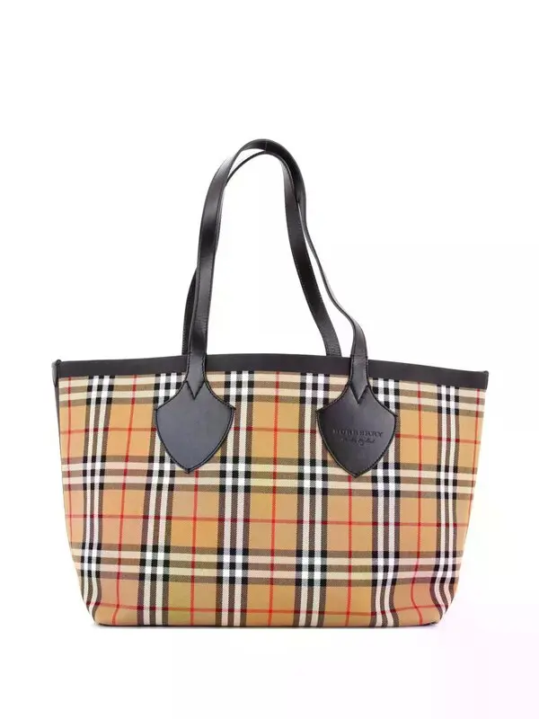 Burberry Reversible Giant Vintage Check Canvas Large Tote Bag - Brown