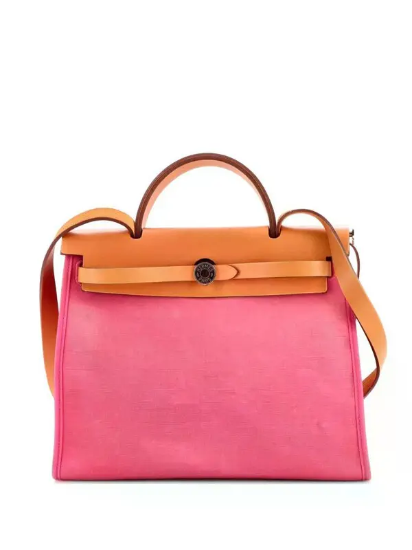 Hermès Herbag Zip Leather And Toile 31 Shoulder Bag - Pink
