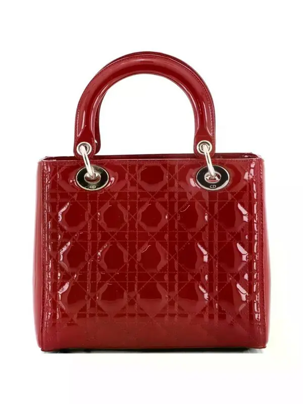 Dior Lady Medium Satchel Cannage Quilt Patent - Red