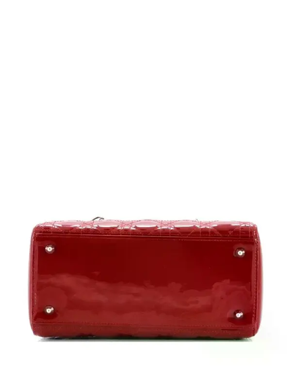 Dior Lady Medium Satchel Cannage Quilt Patent - Red