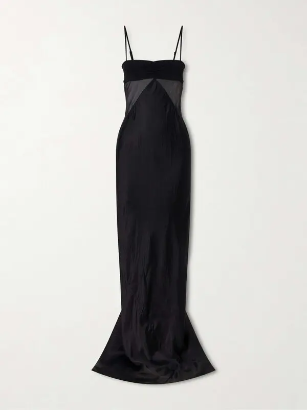 Rick Owens Tulle-paneled Satin Maxi Dress - Black