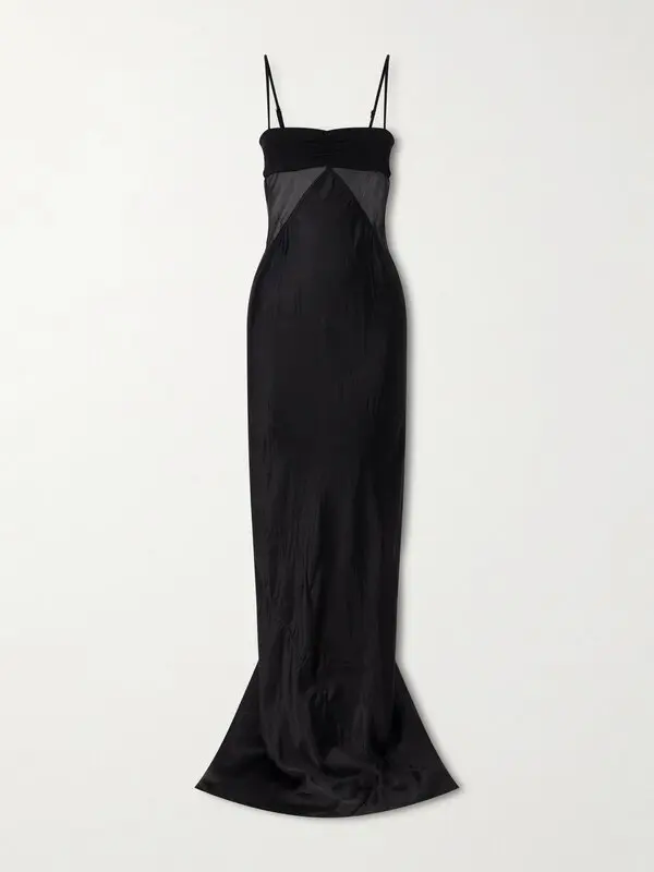 Rick Owens Tulle-paneled Satin Maxi Dress - Black