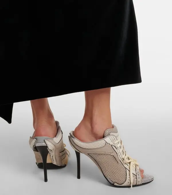 Balenciaga Distressed Leather-trimmed Mules