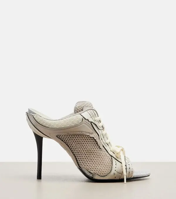 Balenciaga Distressed Leather-trimmed Mules