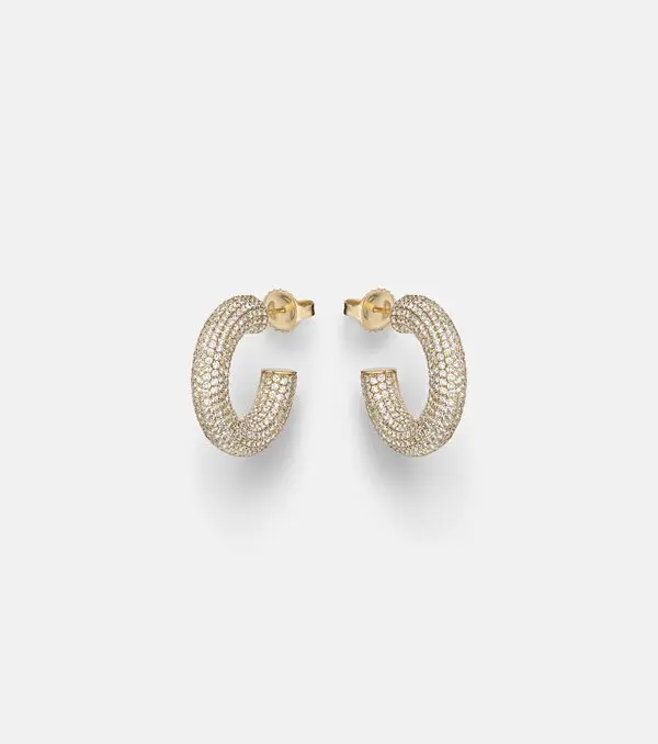 SYDNEY EVAN Puffy 14kt Hoop Earrings With Diamonds - Gold