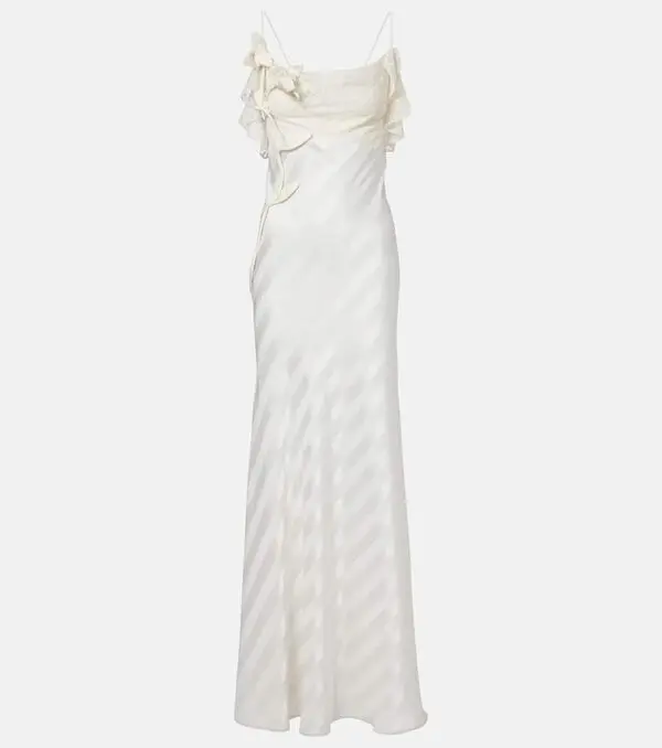 SELF-PORTRAIT Lace-trimmed Satin Gown - White