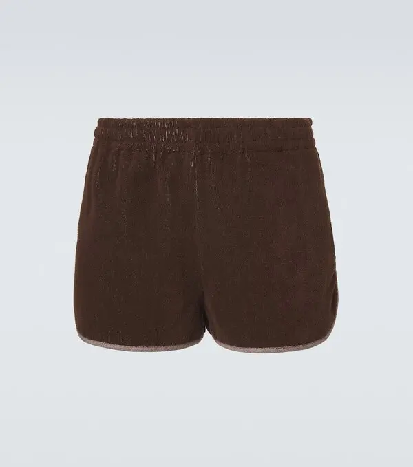 Versace Logo Cotton Terry Shorts - Brown