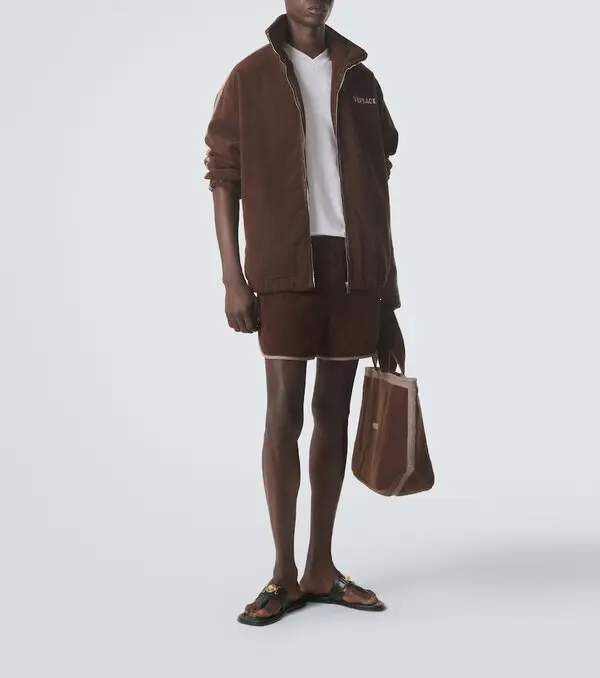 Versace Logo Cotton Terry Shorts - Brown