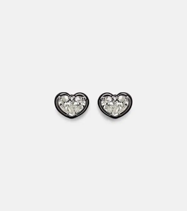 KAMYEN Heartbeats 18kt White Gold And Enamel Earrings With Diamonds - Silver