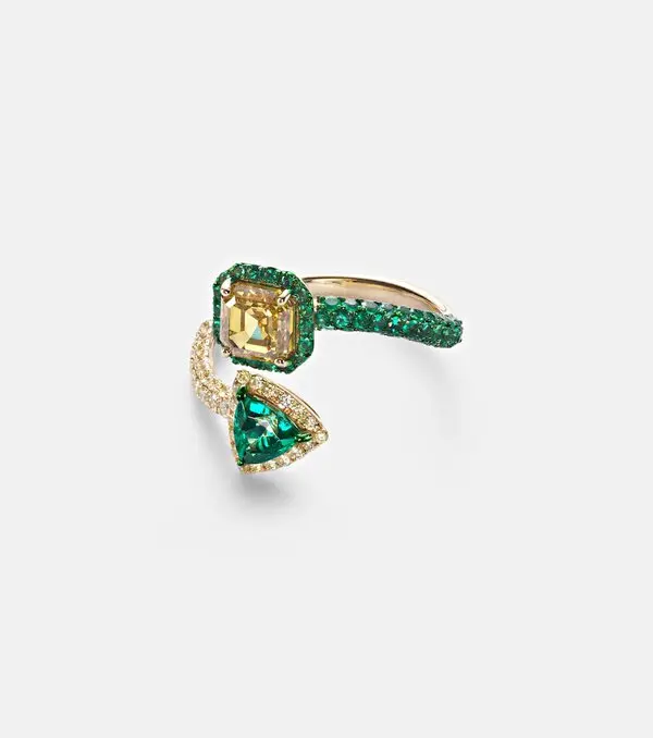KAMYEN 18kt Yellow Ring With Diamonds And Emeralds - Gold