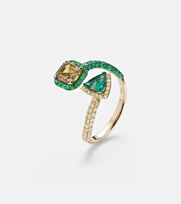 KAMYEN 18kt Ring With Diamonds And Emeralds