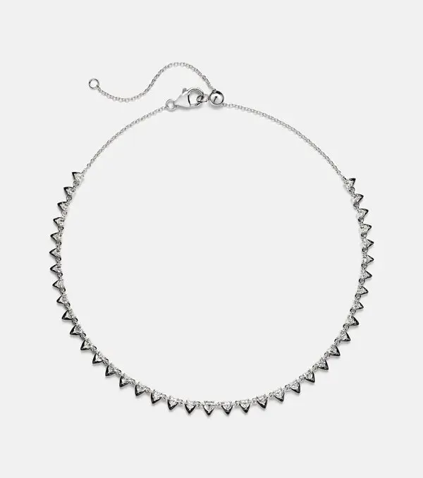KAMYEN Heart 18kt White Gold And Enamel Choker With Diamonds - Silver