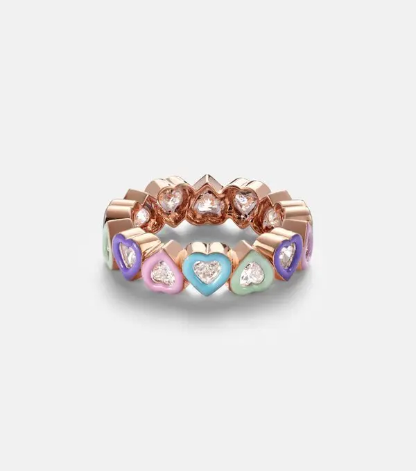 KAMYEN 18kt Rose Gold Ring With Diamonds And Enamel - Multicoloured