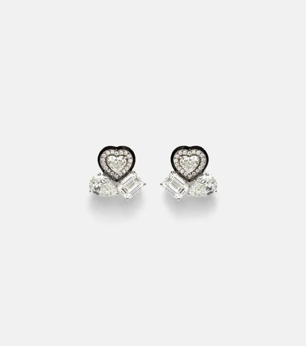 KAMYEN Cluster Heart 18kt White Gold Earrings With Diamonds - Silver