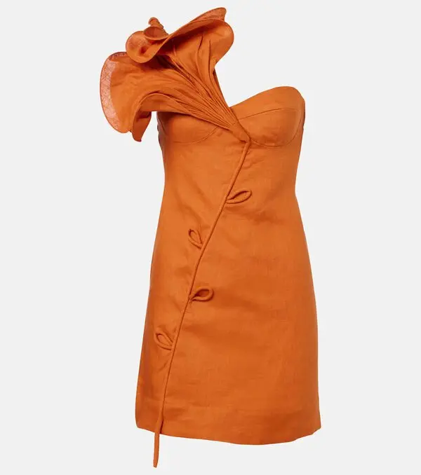 Farm Rio Floral-appliqué Linen Mindress - Orange