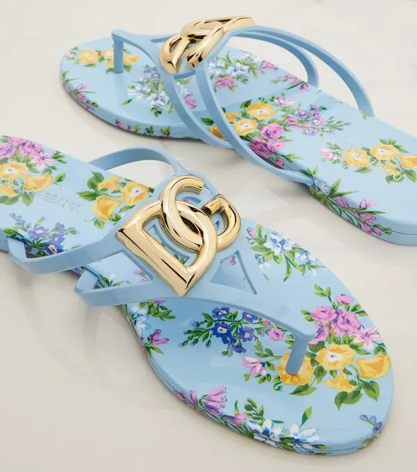 Dolce & Gabbana Floral Thong Sandals - Blue