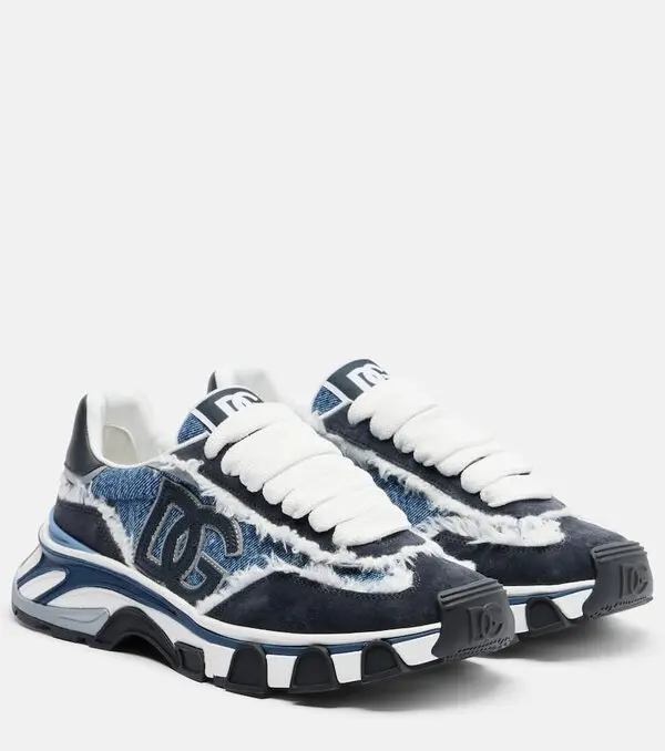 Dolce & Gabbana Runner Distressed Denim Sneakers - Blue