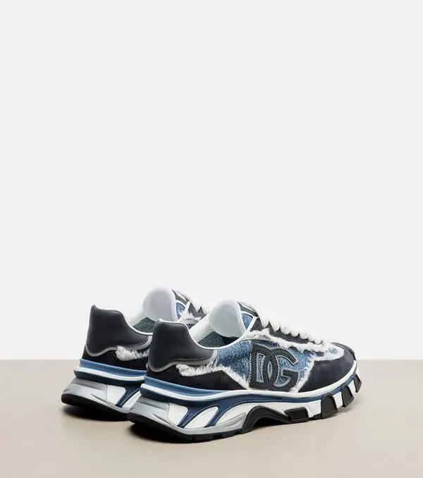 Dolce & Gabbana Runner Distressed Denim Sneakers - Blue