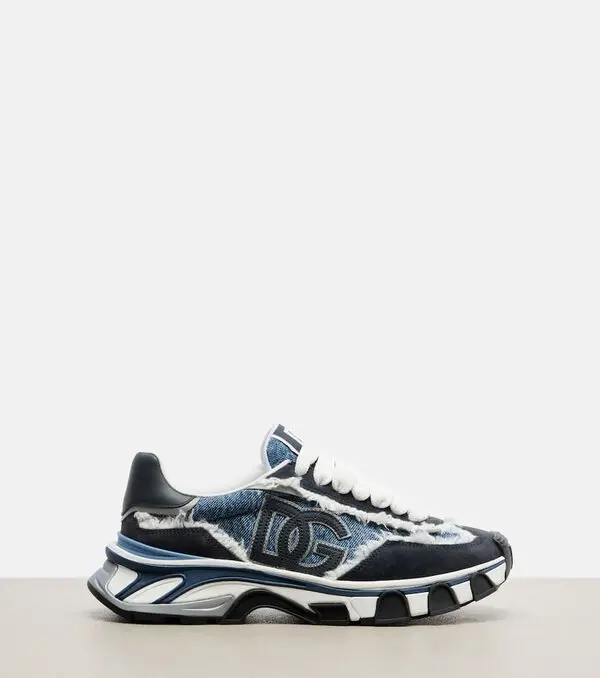 Dolce & Gabbana Runner Distressed Denim Sneakers - Blue