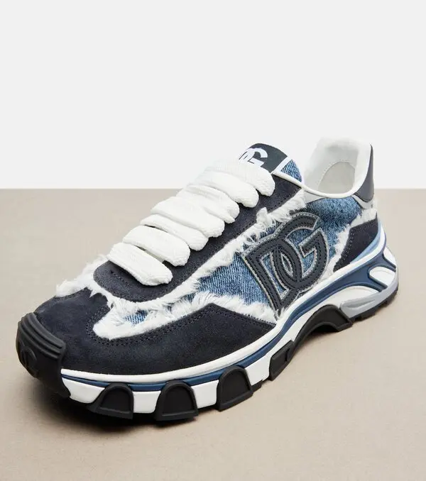 Dolce & Gabbana Runner Distressed Denim Sneakers - Blue