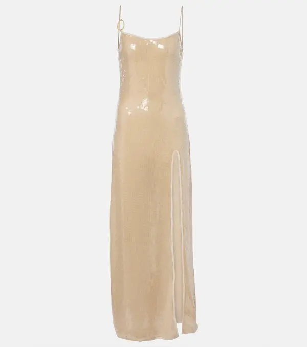 Oseree Marylin Sequined Maxi Dress - Beige