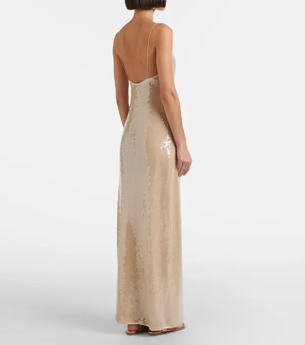 Oseree Marilyn Sequined Maxi Dress - Beige