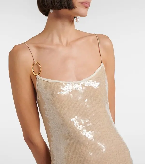 Oseree Marilyn Sequined Maxi Dress - Beige