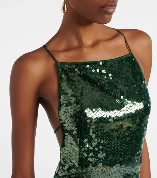 Oseree Marylin Sequined Maxi Dress - Green | Editorialist