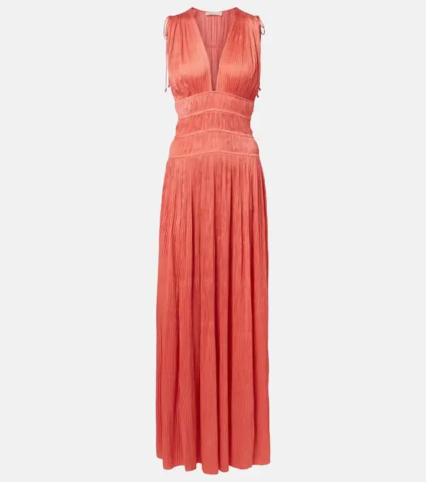 Ulla Johnson Tasneem Plissé Satin Gown - Pink